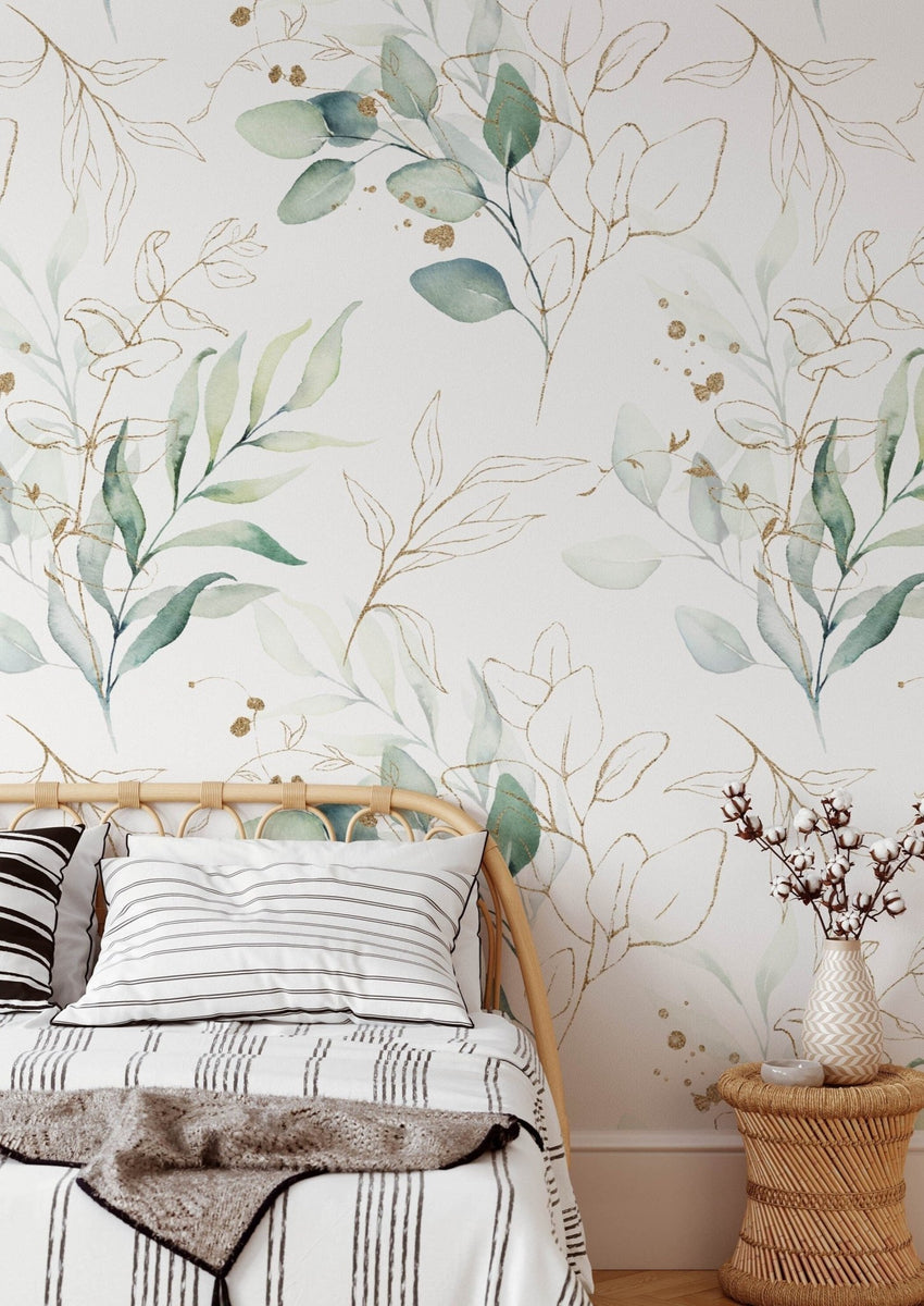 Delicate Leaves Watercolour Wallpaper Mural – Wall Funk